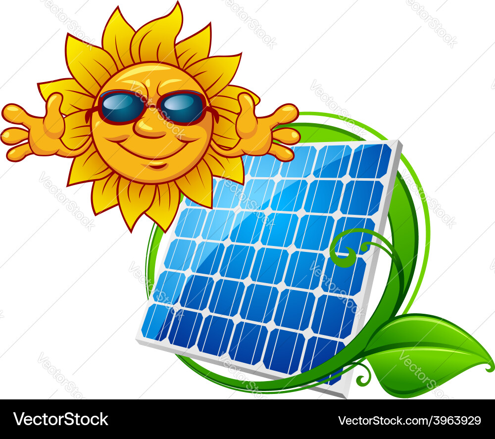 Solar panel with smiling sun Royalty Free Vector Image