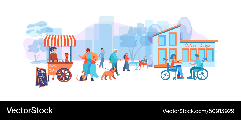 Urban scene people sitting and standing outside Vector Image