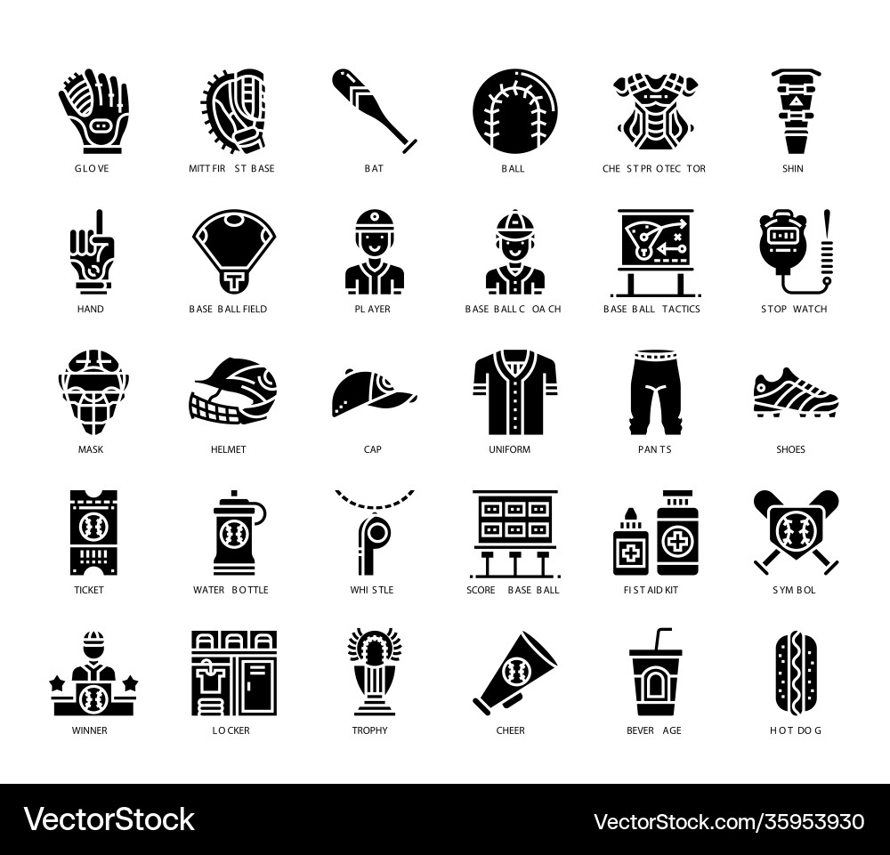 Baseball elements thin line and pixel perfect Vector Image