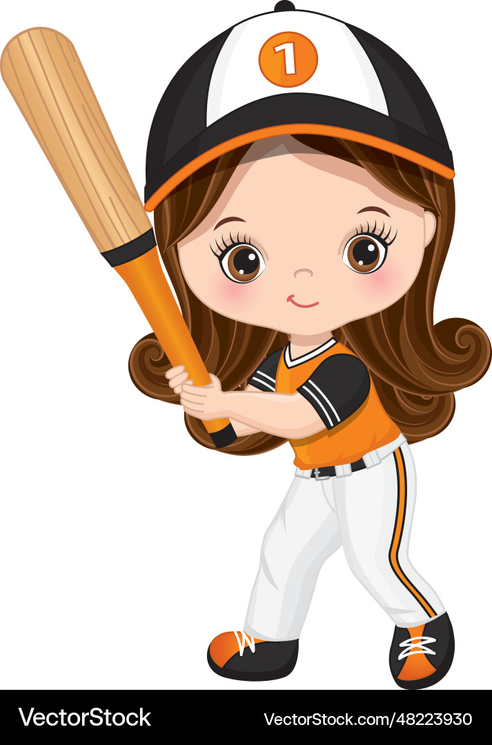Cute little girl playing baseball Royalty Free Vector Image