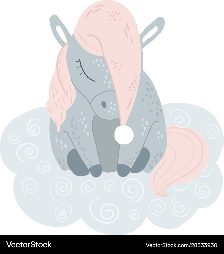 Cute unicorn sleeping at cloud in hat Royalty Free Vector