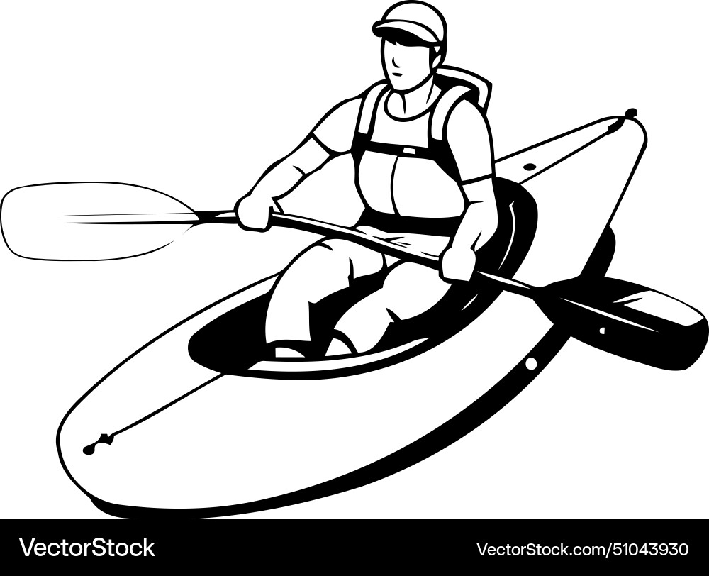 Man in a kayak on blue background Royalty Free Vector Image