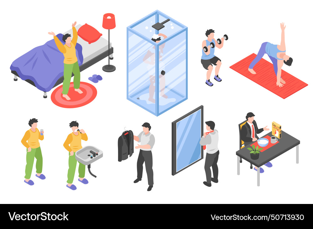 Morning routine men set Royalty Free Vector Image