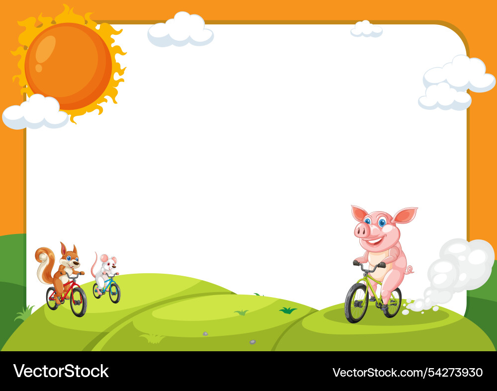 Pig squirrel and mouse cycling on a sunny day Vector Image
