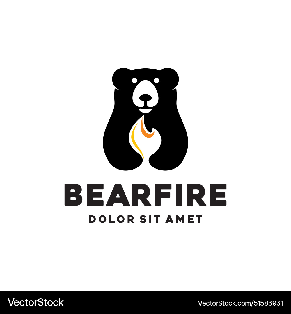 Bear fire logo negative space Royalty Free Vector Image