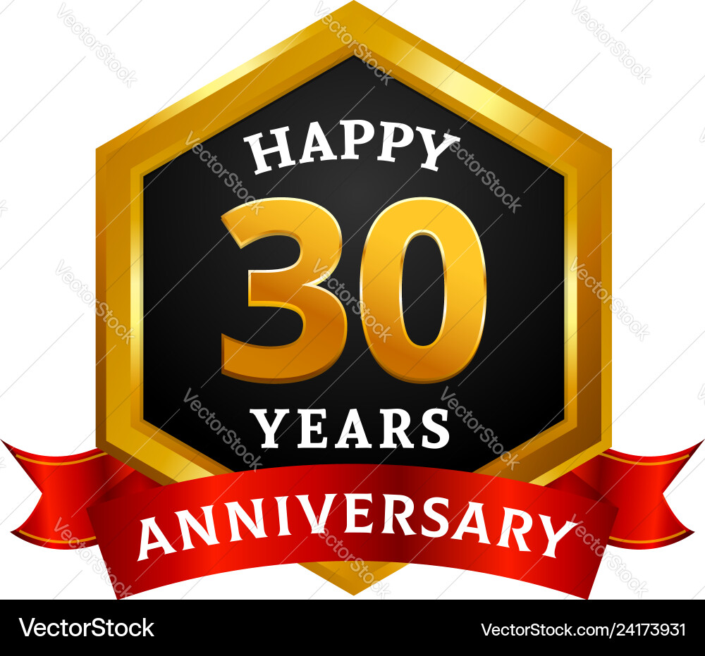 Golden 30th Anniversary Logo Royalty Free Vector Image
