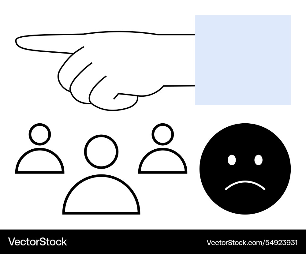 Hand pointing at frowning face with three human Vector Image