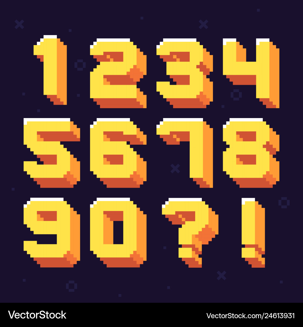 Pixel numbers retro 8 bit pixels number font Vector Image