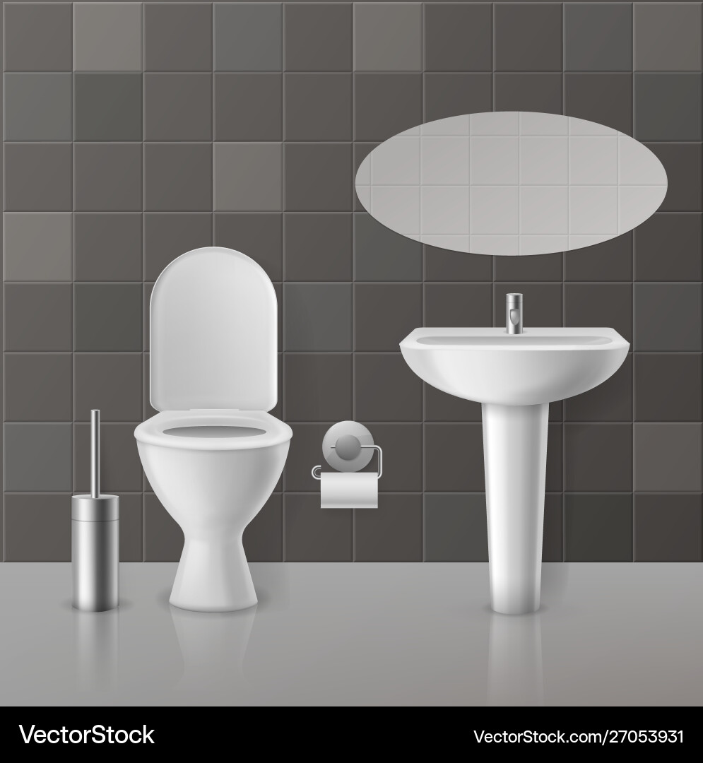 Realistic toilet interior white toilets mockup Vector Image
