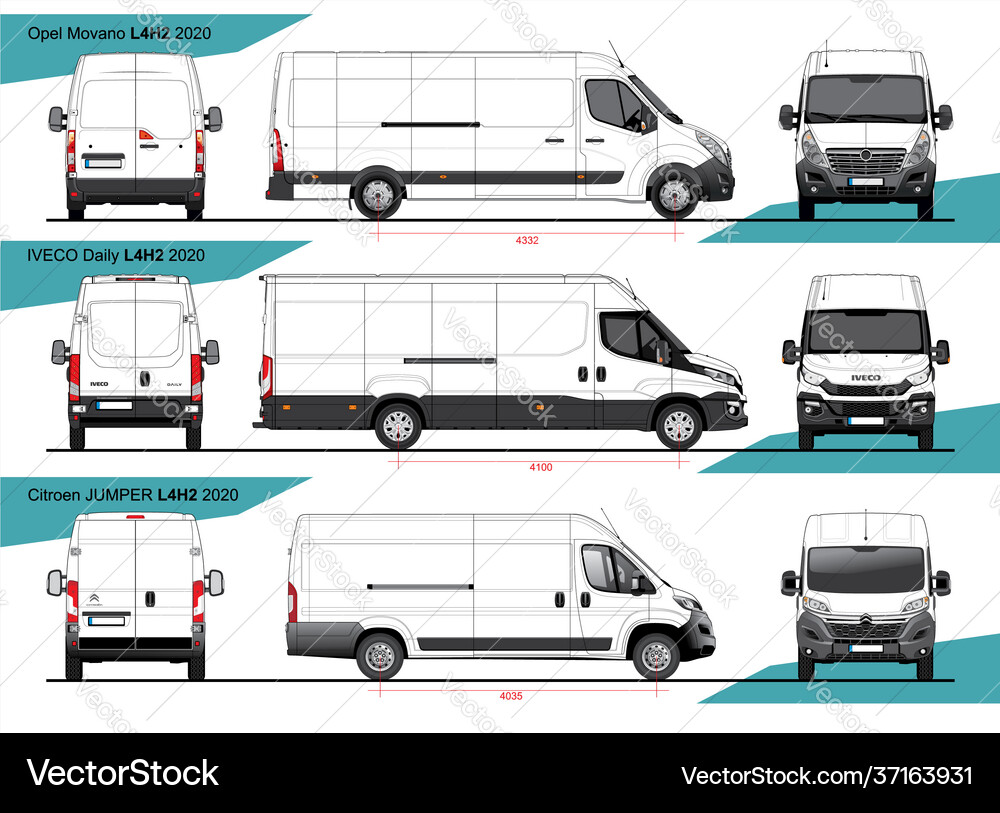 Set cargo delivery vans l4h2 2020 Royalty Free Vector Image