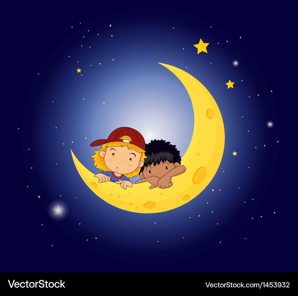A moon with two kids Royalty Free Vector Image