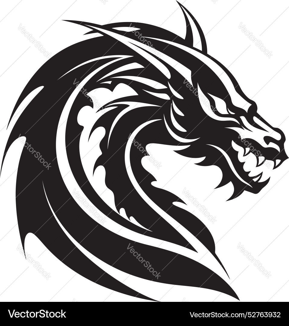 Bold dragon profile cartoon head tattoo logo icon Vector Image