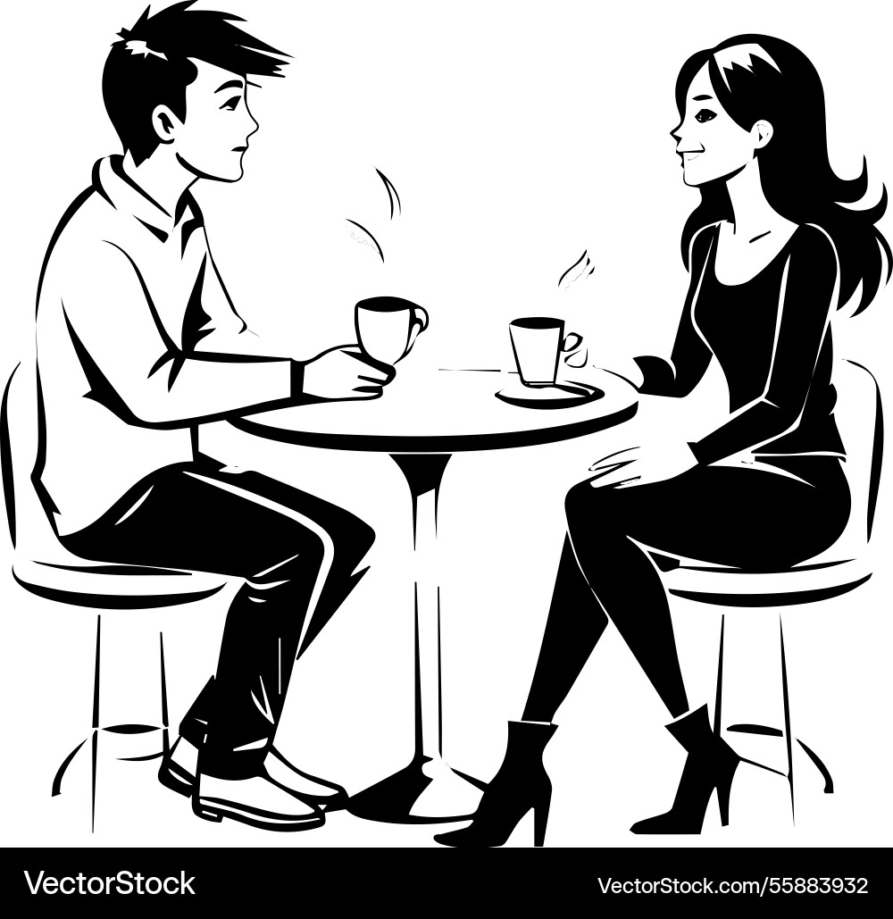 Couple on a coffee date hand drawn Royalty Free Vector Image