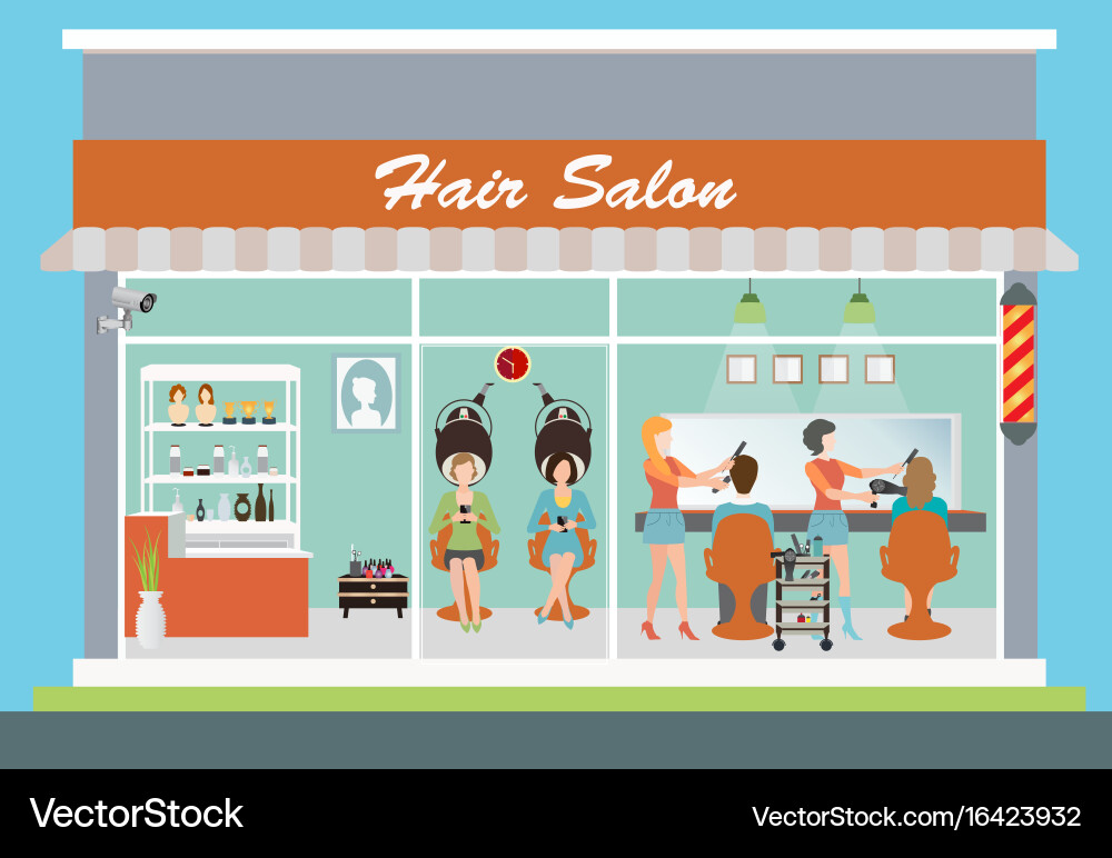 Hair salon building and interior Royalty Free Vector Image