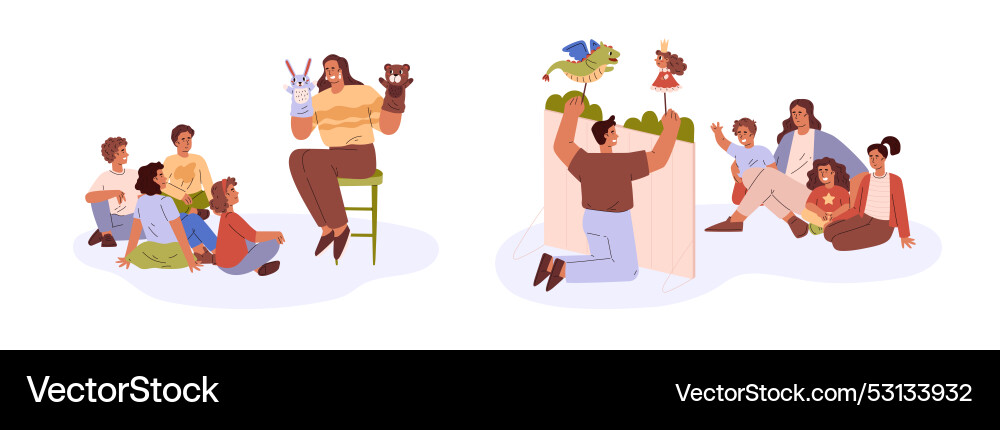 People playing in the hands puppet show Royalty Free Vector