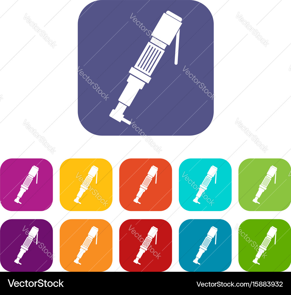 Pneumatic screwdriver icons set flat Royalty Free Vector