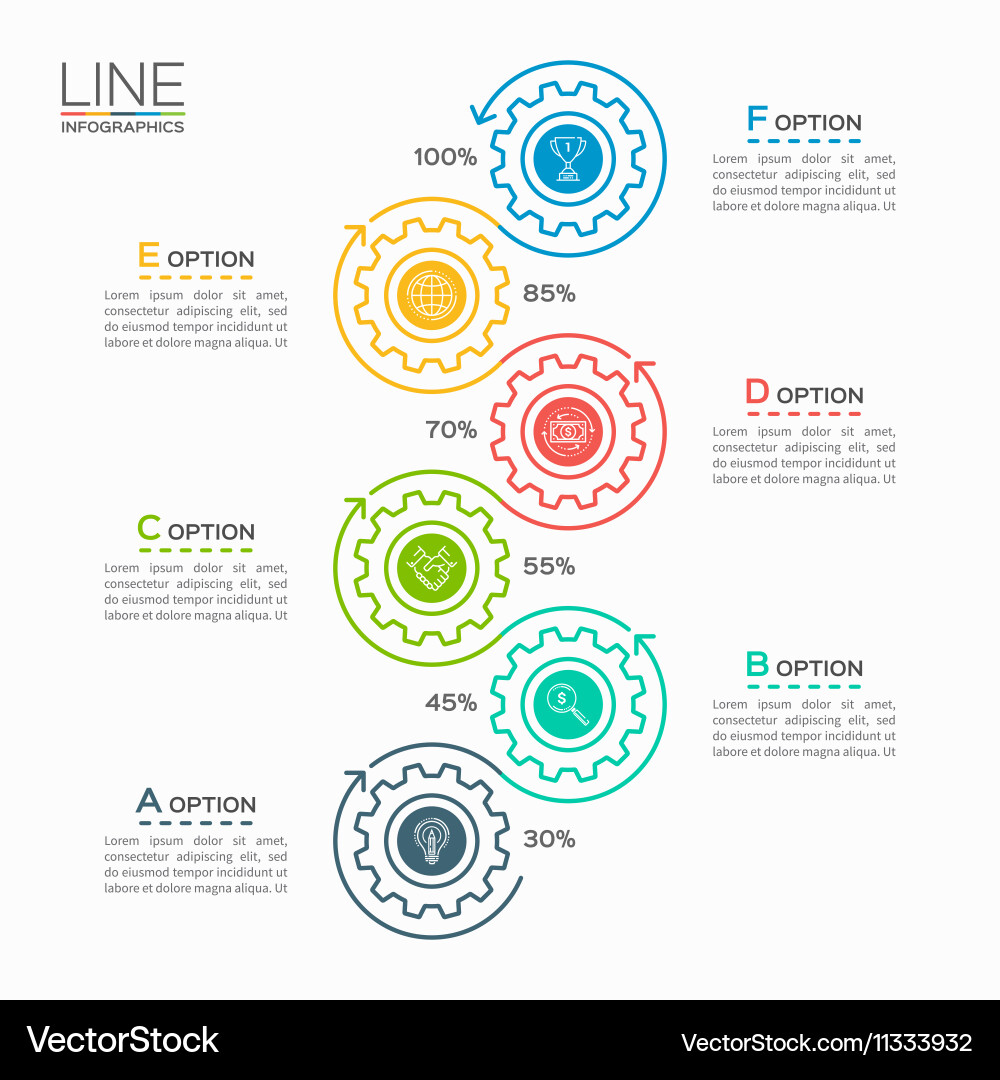 Thin line business infographic template with gears