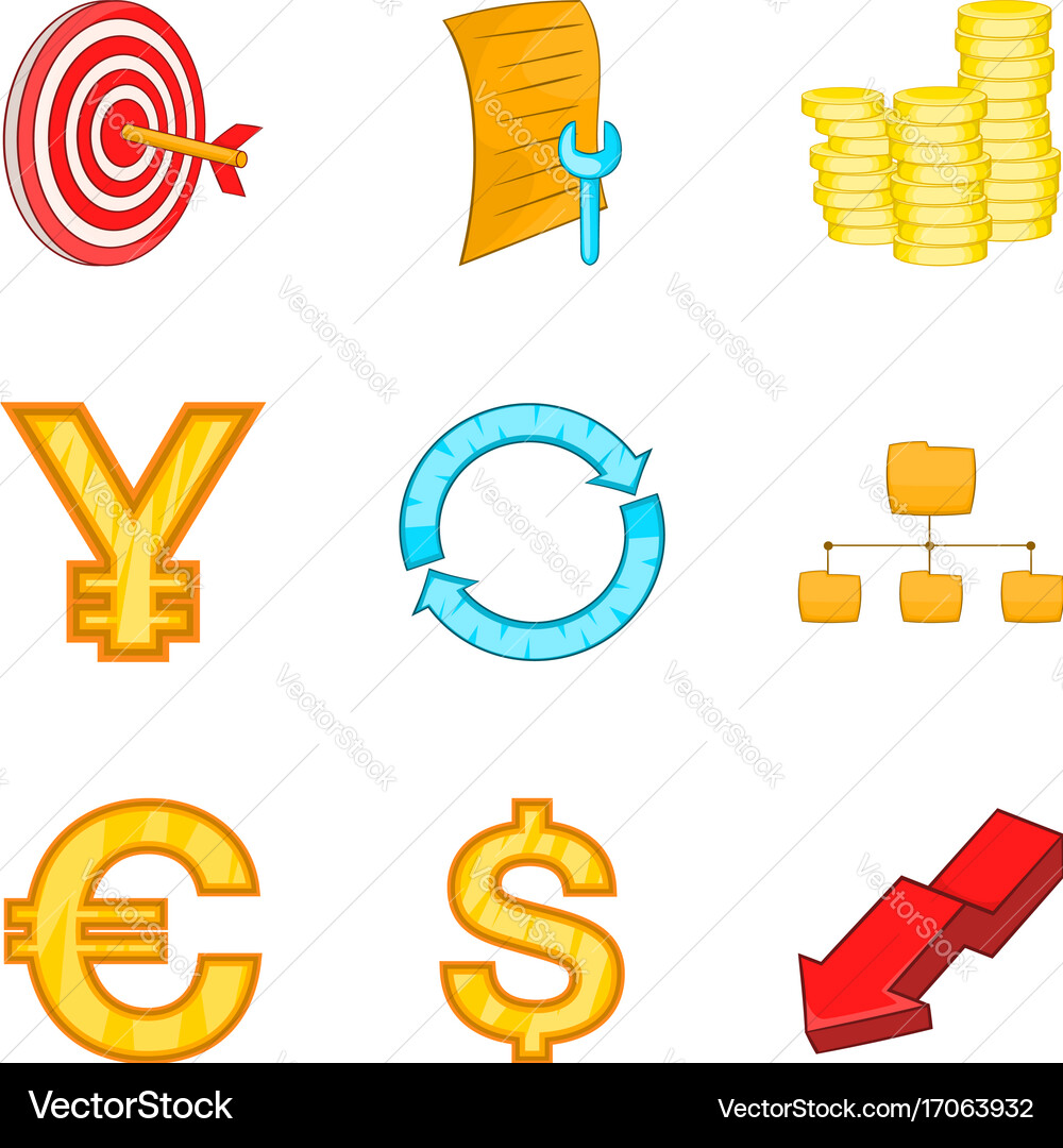Valuation icons set cartoon style Royalty Free Vector Image