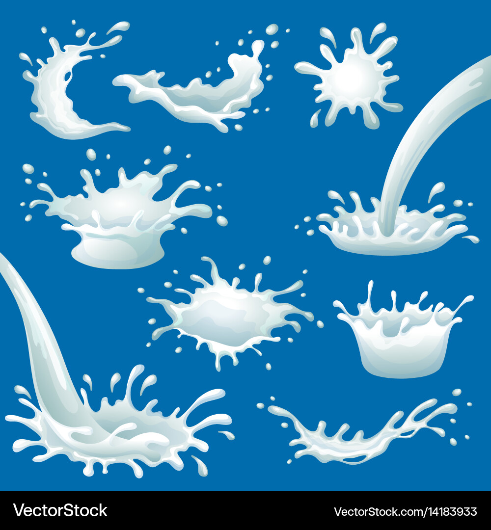 Cartoon milk blots and splashes set Royalty Free Vector