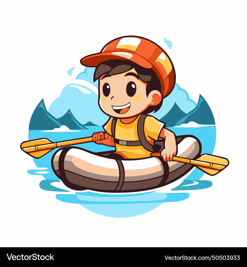 Cute boy in a kayak cartoon character Royalty Free Vector