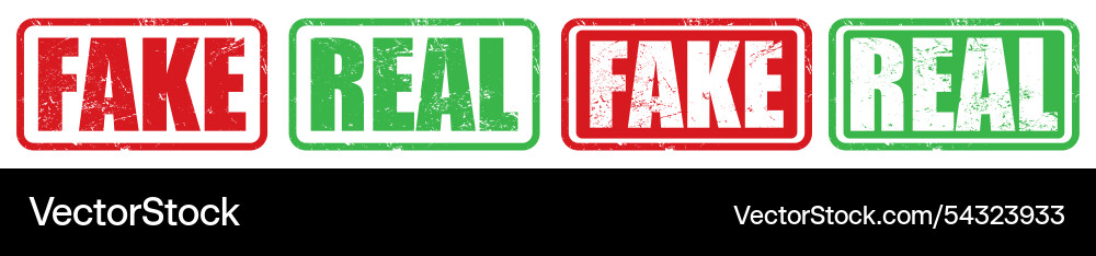 Fake and real word rubber stamp with distressed Vector Image