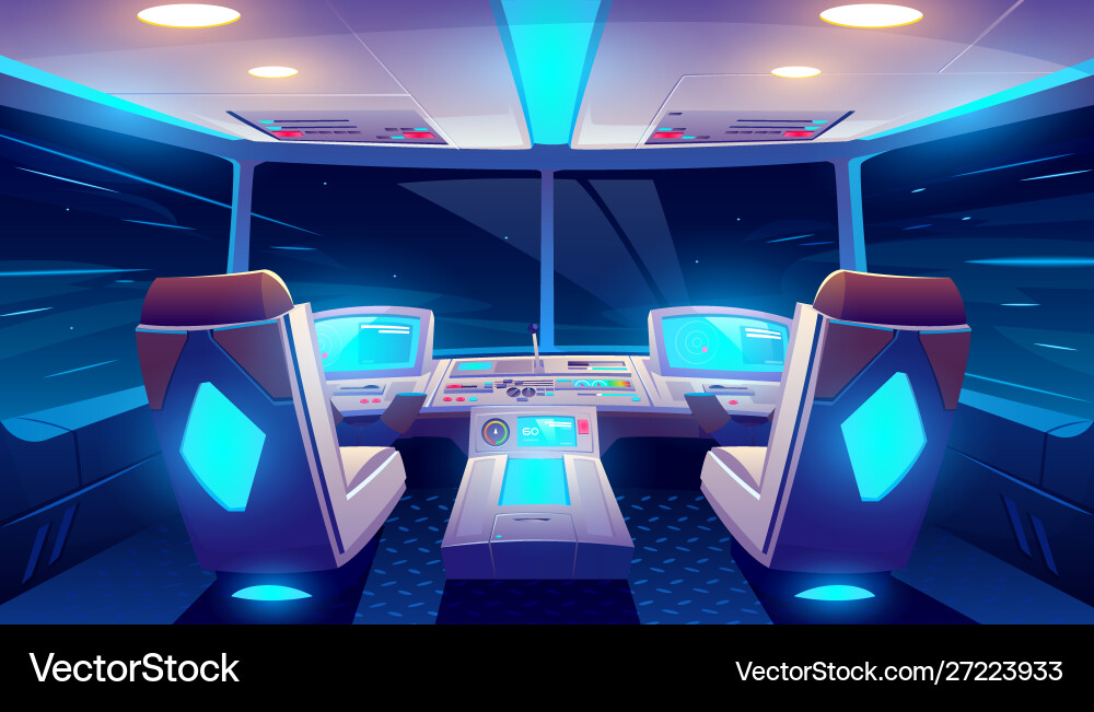 Jet cockpit at night empty airplane cabin interior