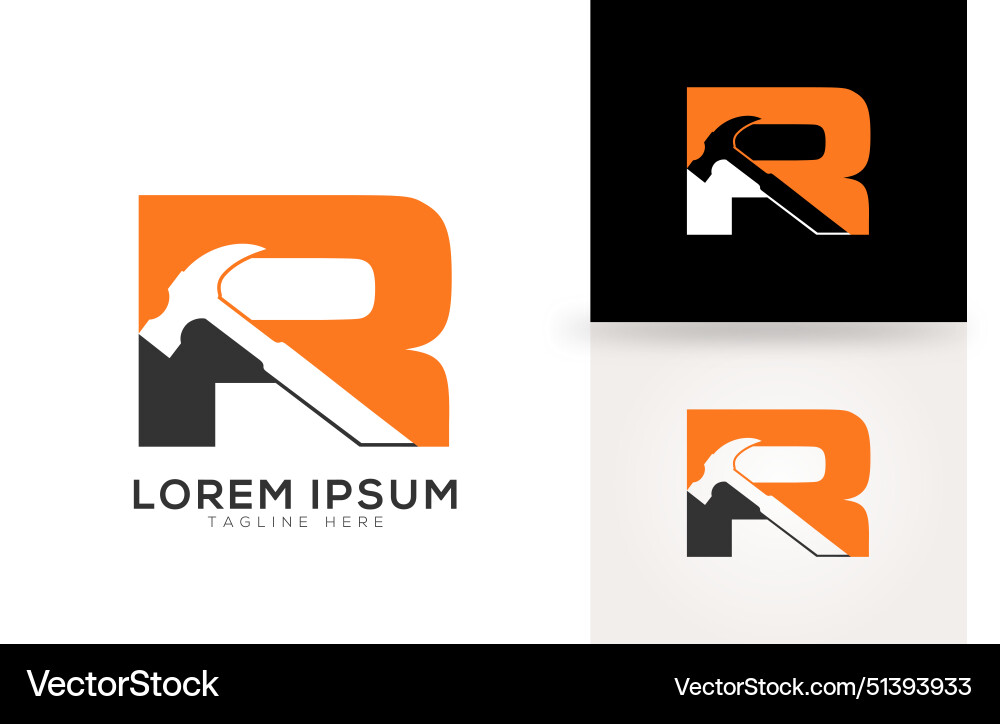 R letter hammer tool logo design construction Vector Image