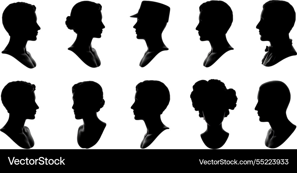 Silhouettes of diverse busts against Royalty Free Vector