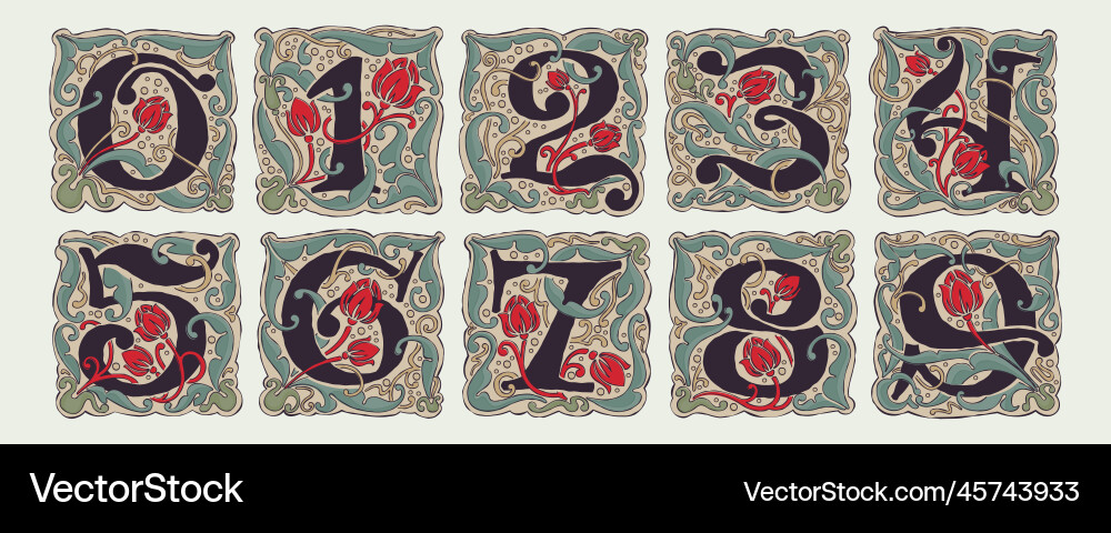 Vintage Gothic Numbers Set Royalty Free Vector Image