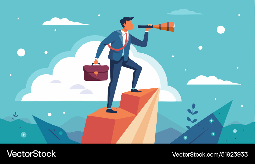 Visionary businessman with telescope Royalty Free Vector