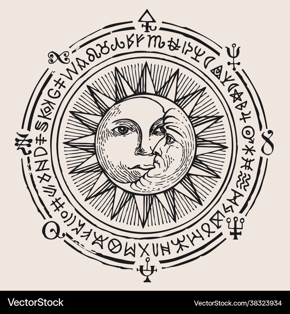 Banner with hand drawn sun moon and magic signs Vector Image