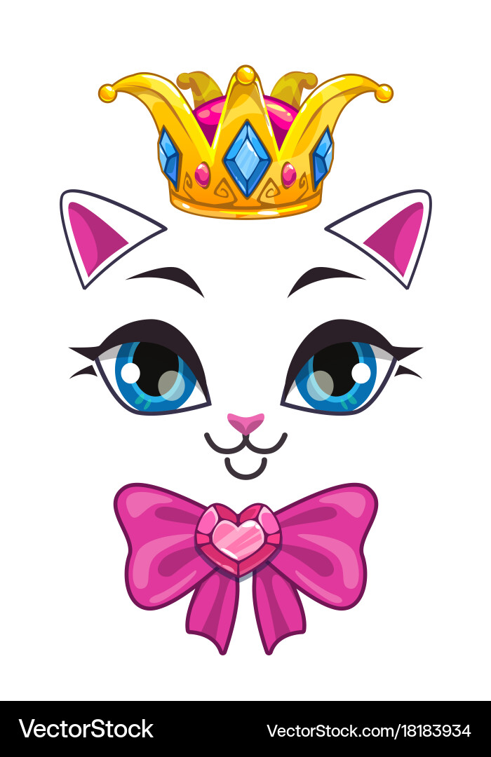 Beautiful princess cat face on white background Vector Image
