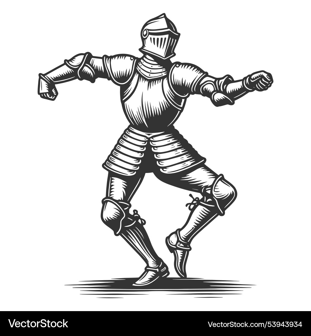 Dancing knight in armor engraving Royalty Free Vector Image