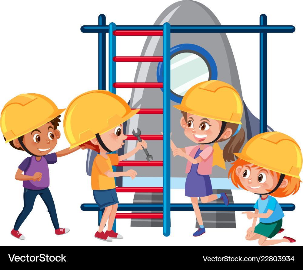 Engineer children learning mechanical Royalty Free Vector