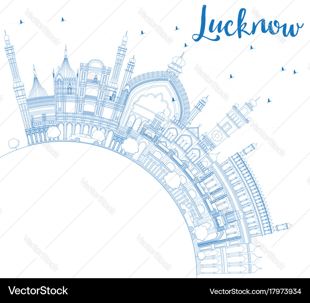 Outline lucknow skyline with blue buildings Vector Image