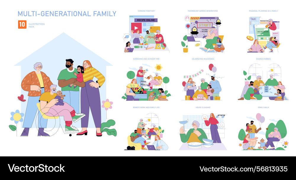 Multi-generational family activities Royalty Free Vector