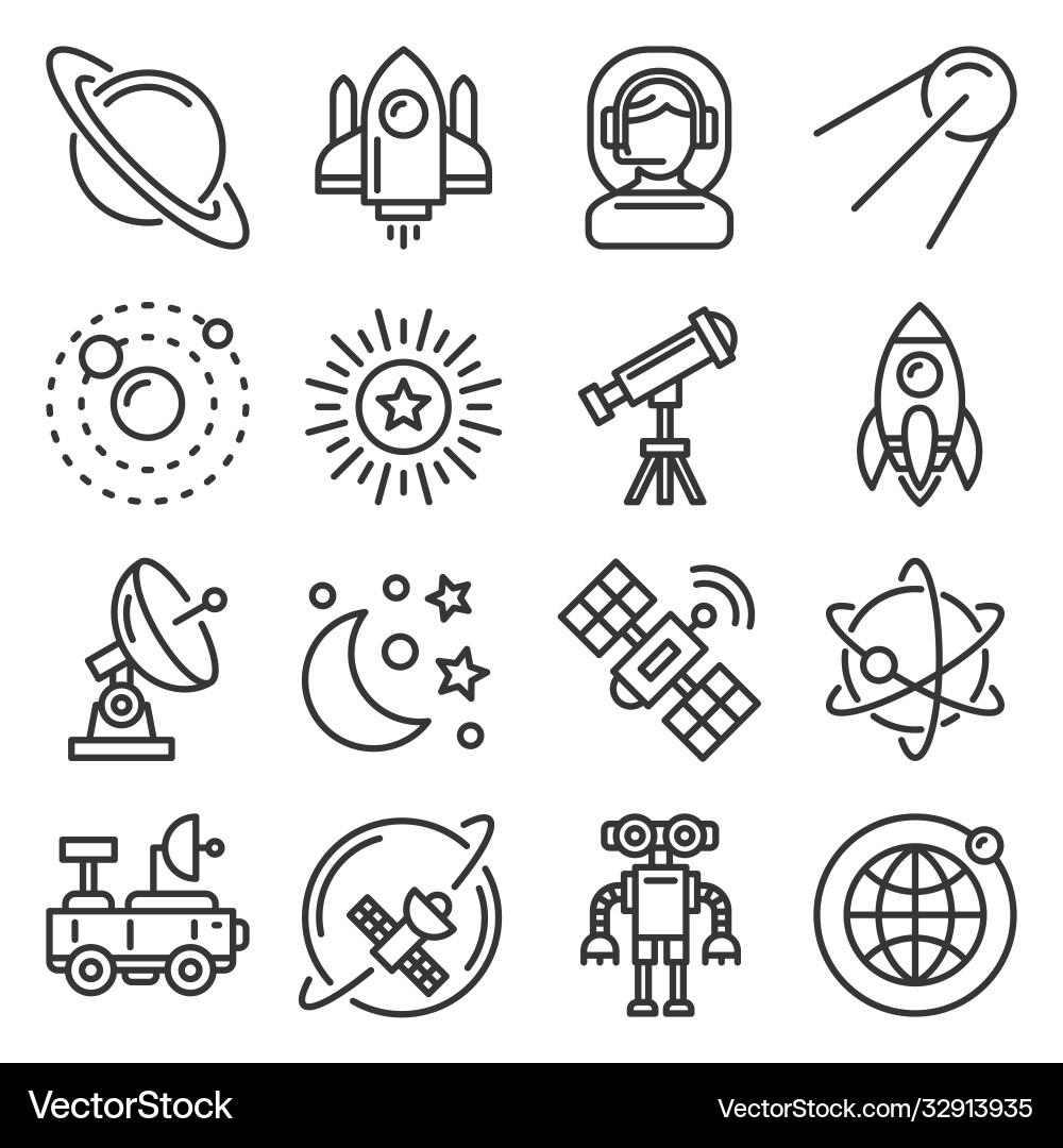 Space universe research icons set stars Royalty Free Vector