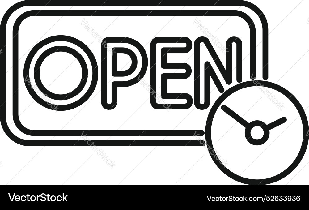 Clock showing opening hours next to open sign icon