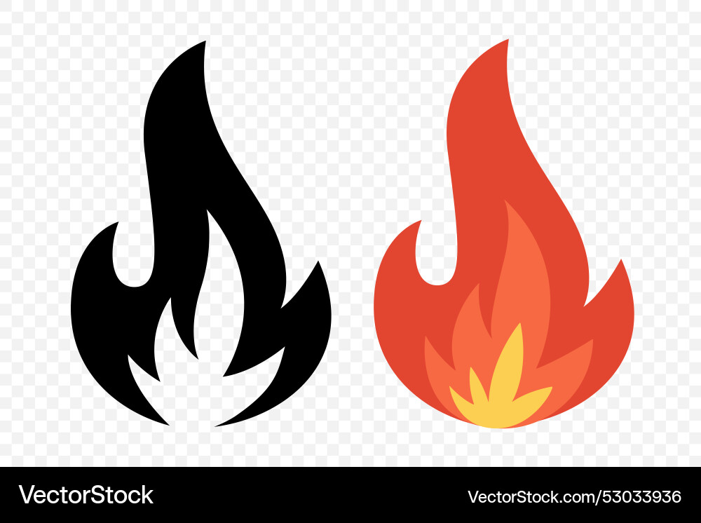 Fire flame icon set isolated campfire Royalty Free Vector