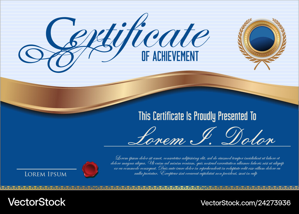 Retro Diploma Certificate - Blue & Gold Vector Image