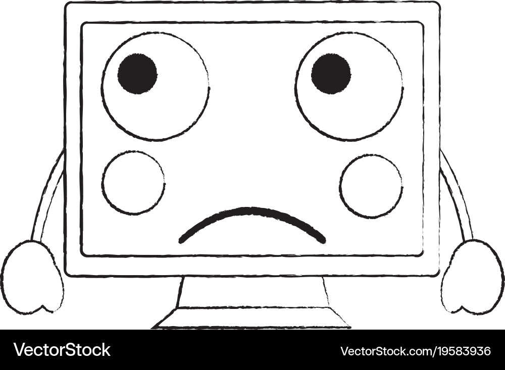 Sad computer monitor kawaii icon image Royalty Free Vector