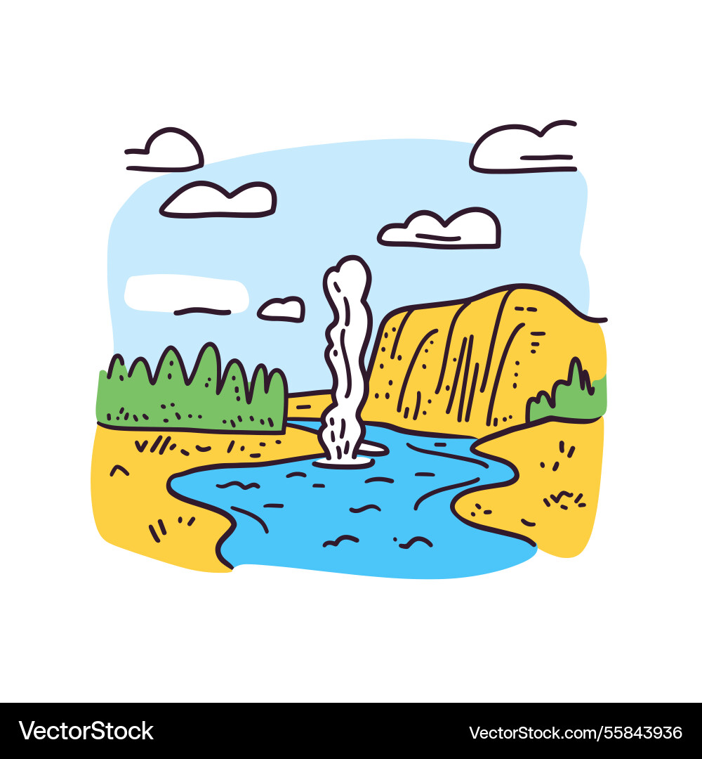 Yellowstone national park in an doodle inca Vector Image