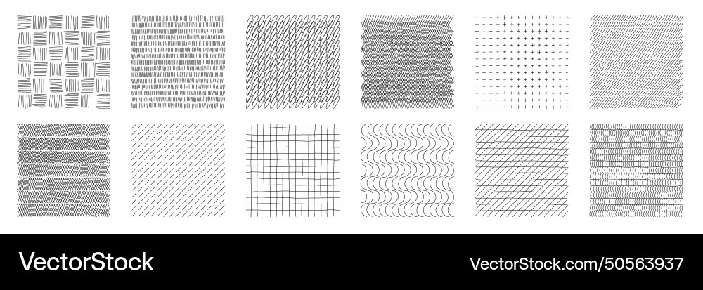 Hand drawn hatching line texture set crosshatch Vector Image