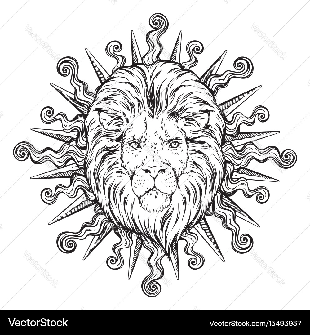 Lion Head in Sun Rays Royalty Free Vector Image