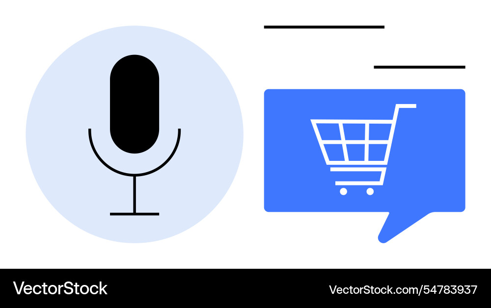 Microphone icon and shopping cart in speech bubble
