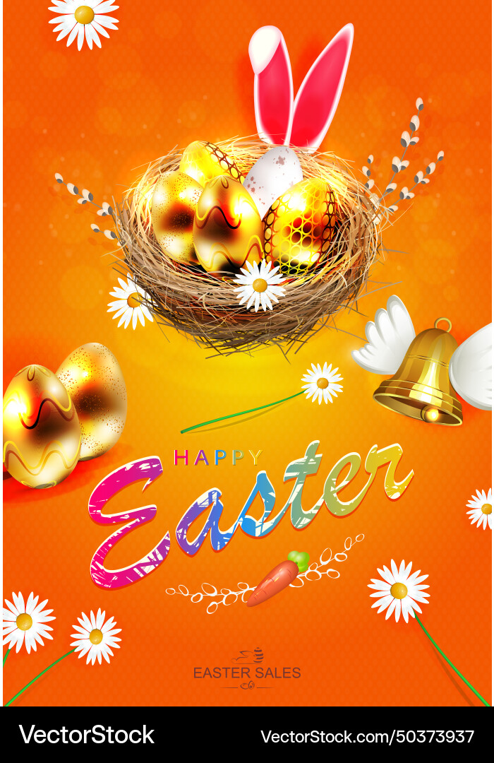 Orange with a nest sparkling easter eggs Vector Image