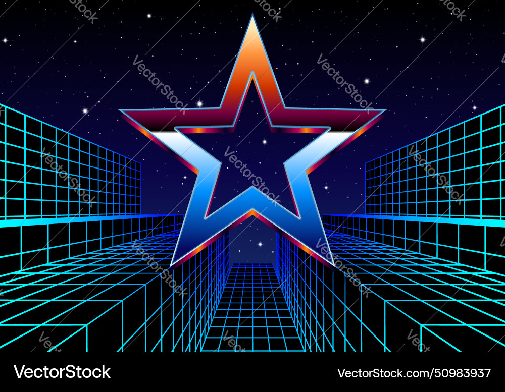 Synthwave frame with chrome star and 80s styled Vector Image