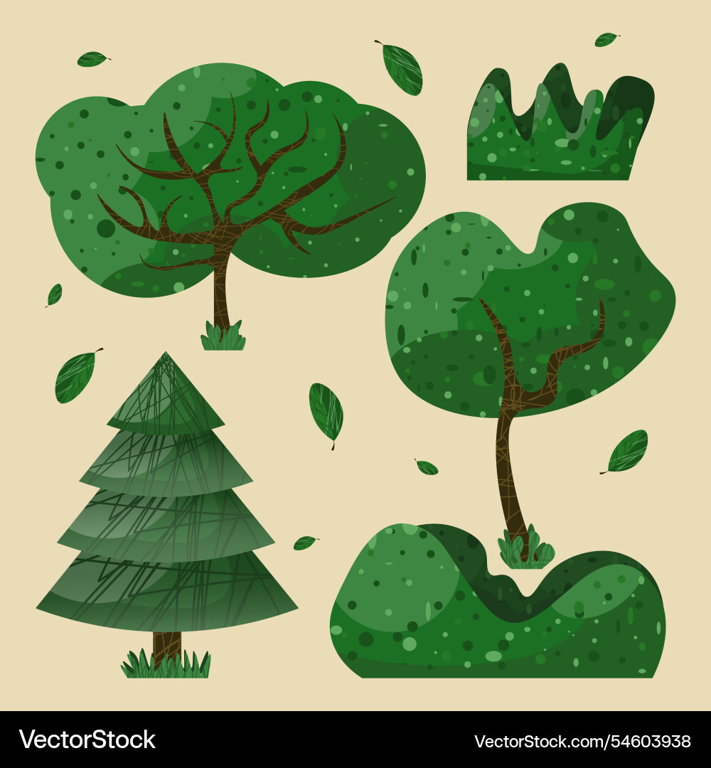 Cartoon stylized trees and bushes Royalty Free Vector Image