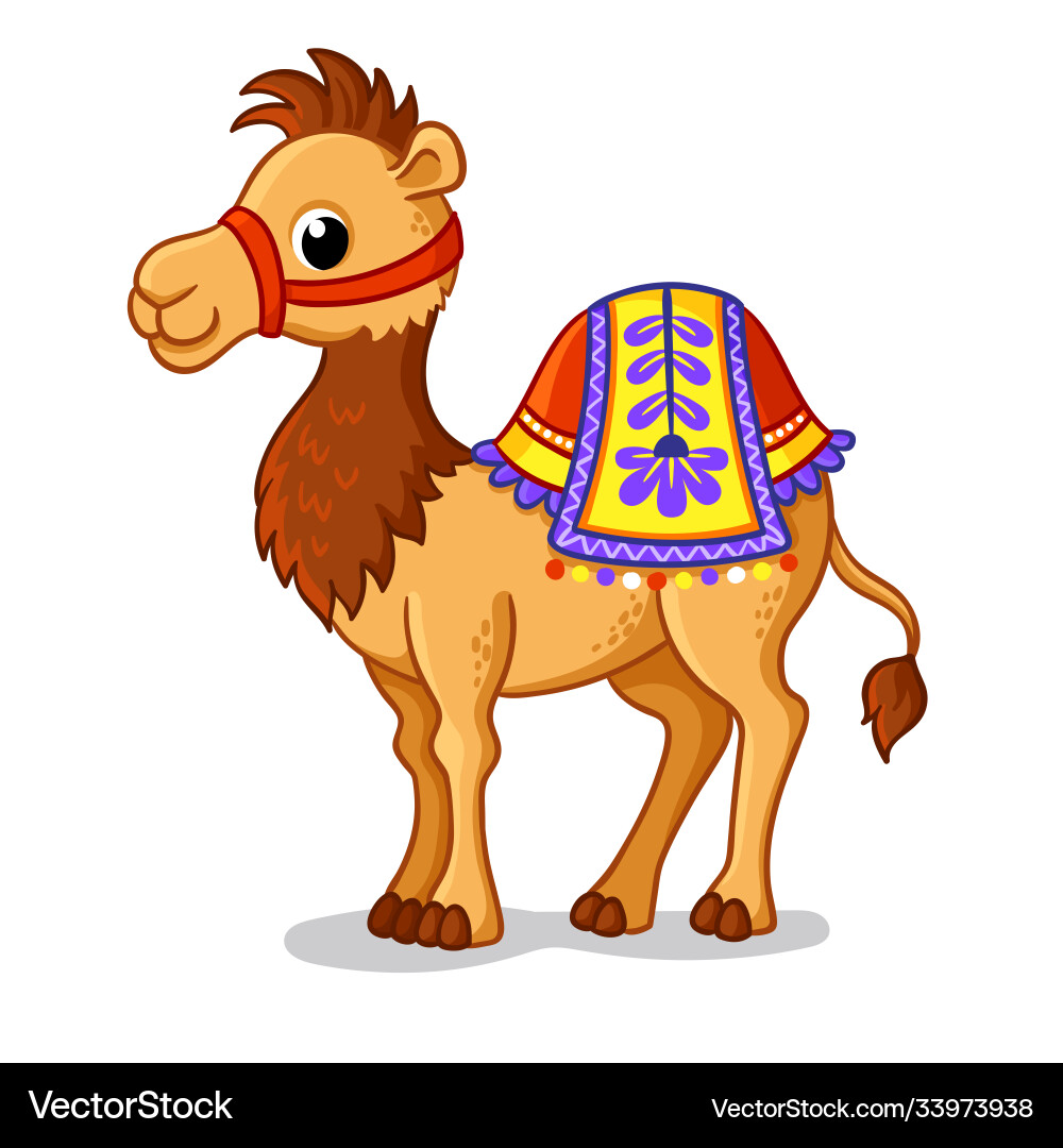 Cute camel stands in a cartoon style Royalty Free Vector