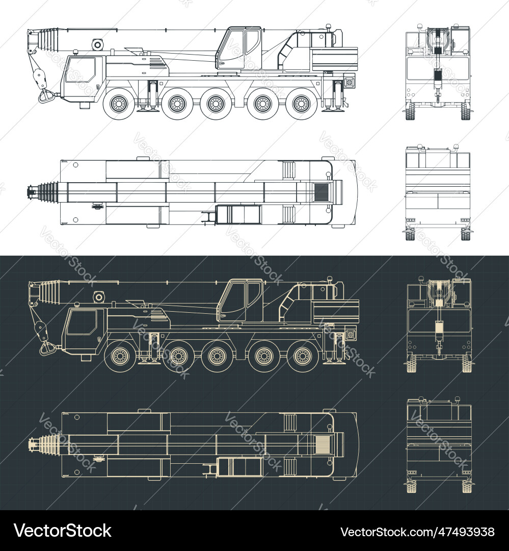 Mobile crane drawings Royalty Free Vector Image